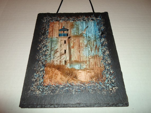8x10 Decoupage & Hand Painted Slate Roofing Tile From Maine | Etsy