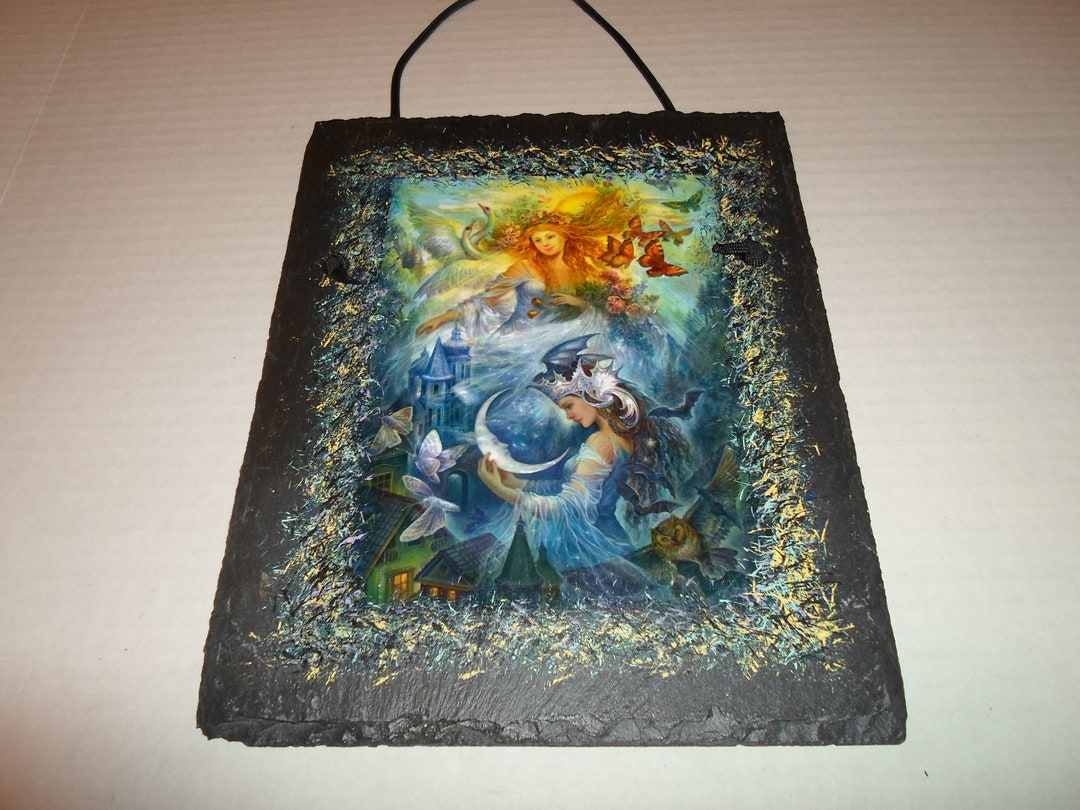 8x10 Decoupage & Hand Painted Slate Roofing Tile From Maine Night and ...