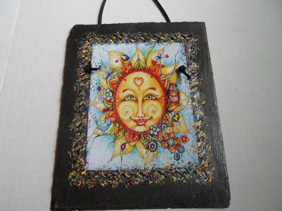 8x10 Decoupage & Hand Painted Slate Roofing Tile From Maine Sunshine - Etsy