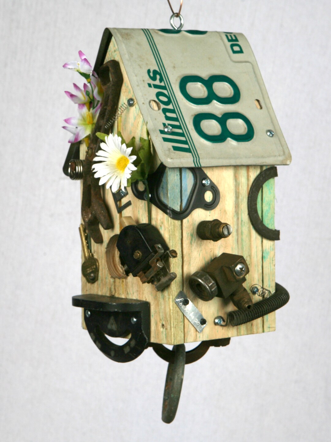 Birdhouse, Illinois License Plate Roof Made of Car and Mechanical Parts ...