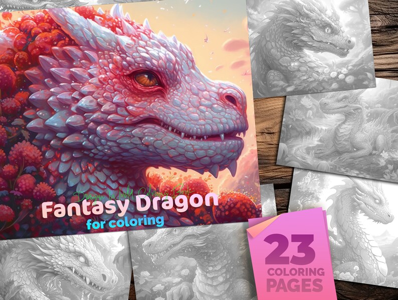 Fantasy Dragon: Coloring Book Printable Coloring Page for - Etsy