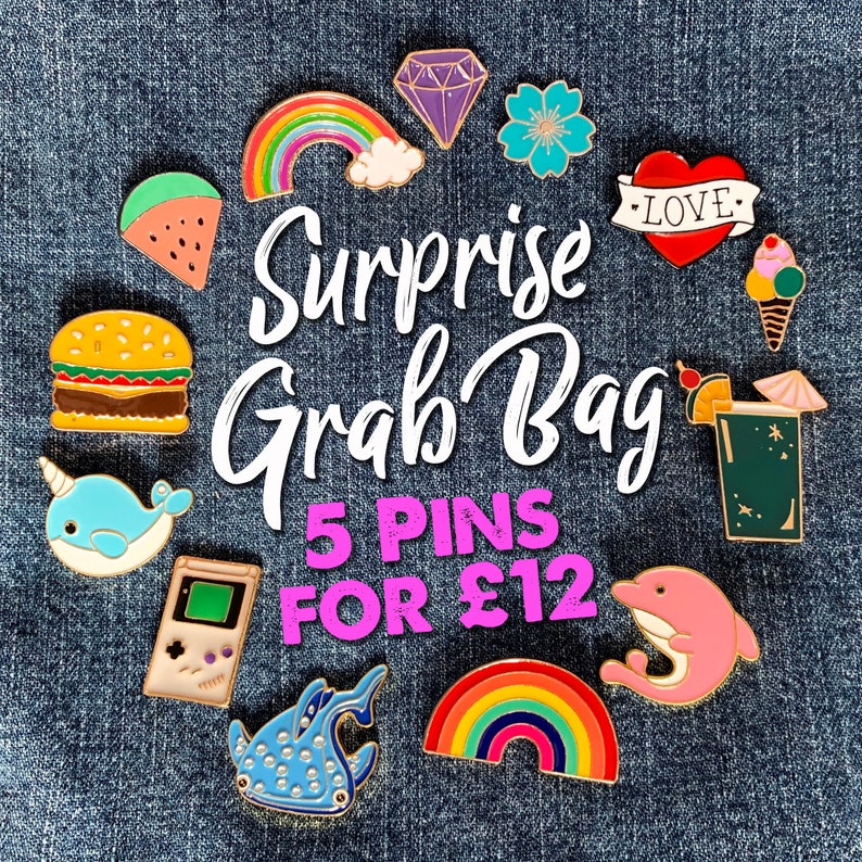 Enamel Pin Badges Surprise Grab Bag of 5 Random Pins Its a | Etsy