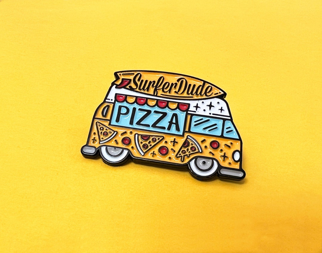 Campervan Surfer Dude Pizza Enamel Pin Badge, Grab Them While There HOT ...