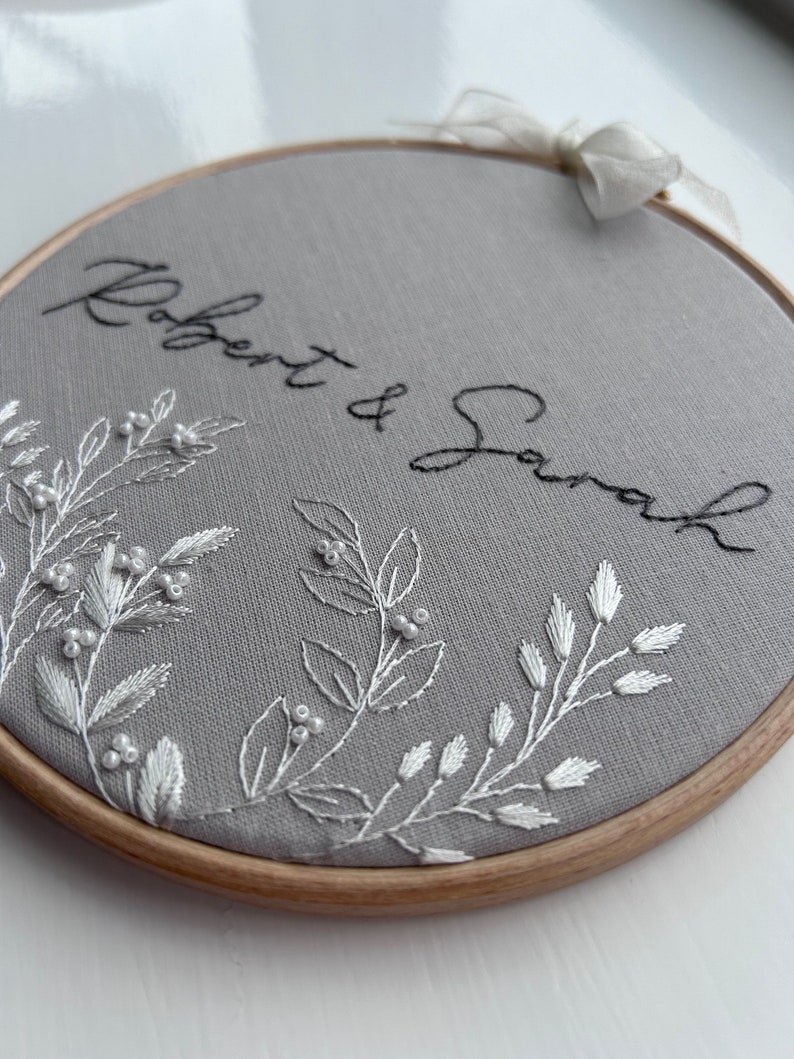 Personalised Leaf Design Wedding Hand Embroidery Gift, Anniversary ...