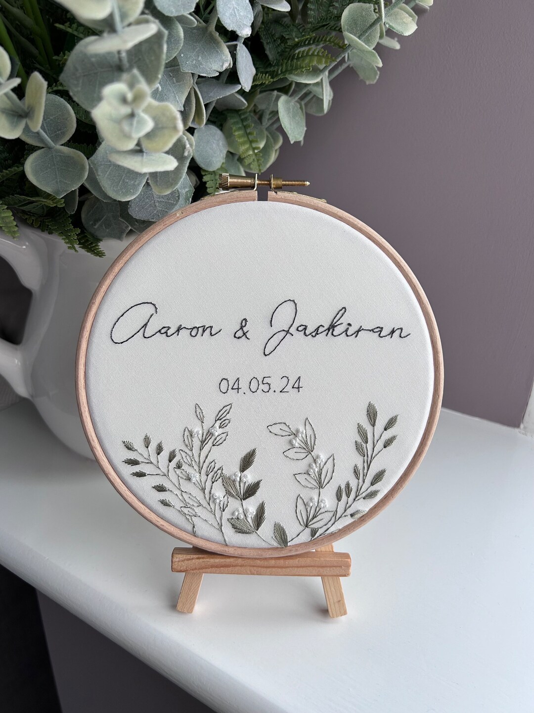 Personalised Leaf Design Wedding Hand Embroidery Gift, Anniversary ...