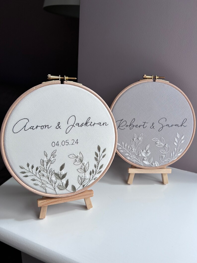 Personalised Leaf Design Wedding Hand Embroidery Gift, Anniversary ...