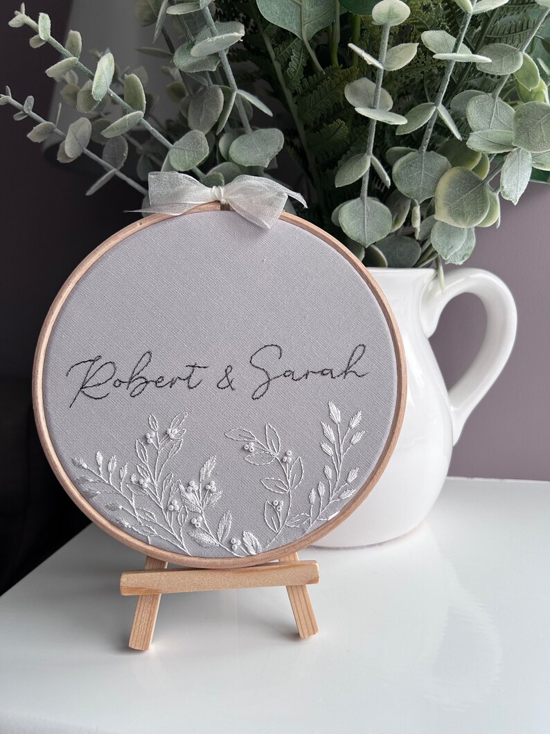 Personalised Leaf Design Wedding Hand Embroidery Gift, Anniversary ...