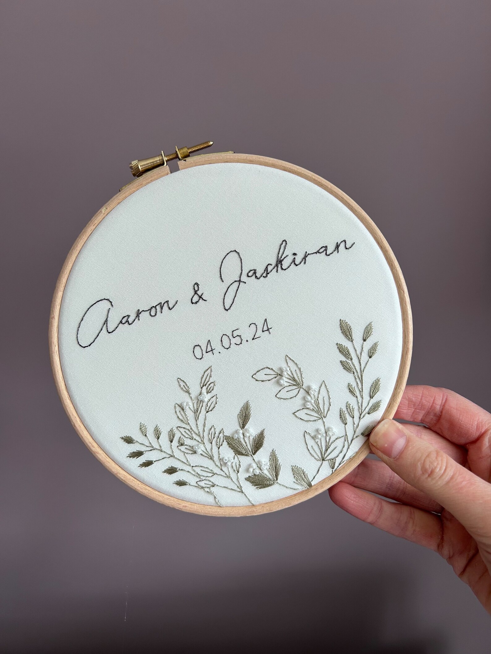 Personalised Leaf Design Wedding Hand Embroidery Gift, Anniversary ...