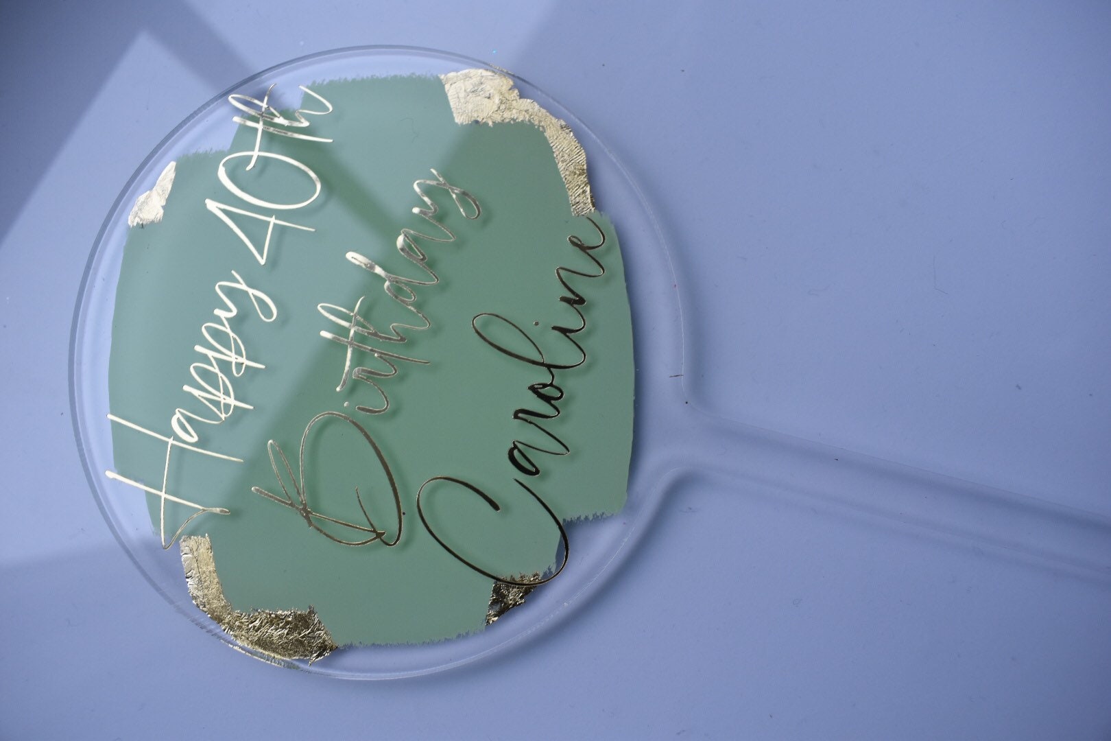 Brushstroke & Metallic Leaf Acrylic Cake Topper. | Etsy