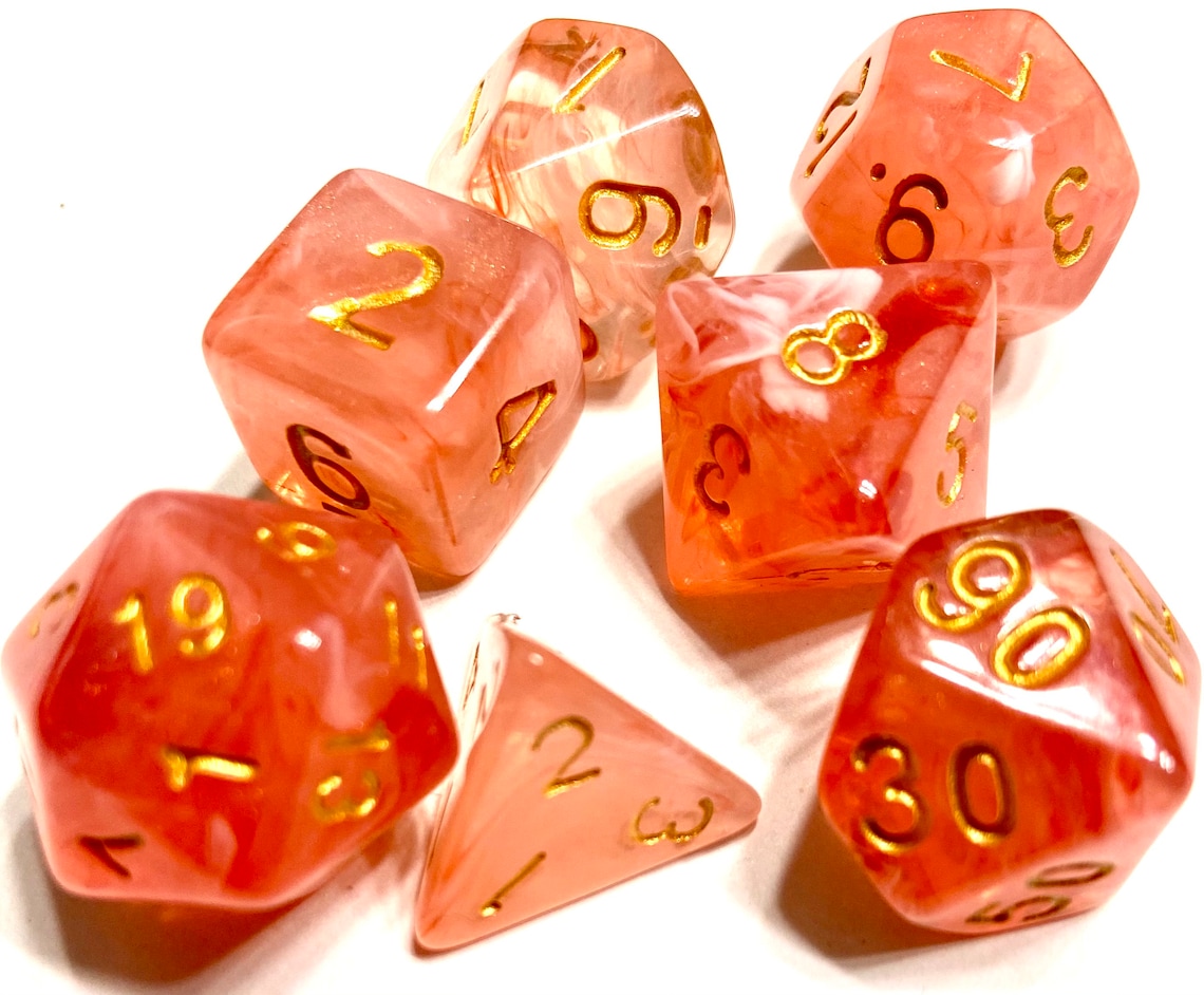 Peach DnD Dice Set custom dice 7 piece translucent set RPG | Etsy
