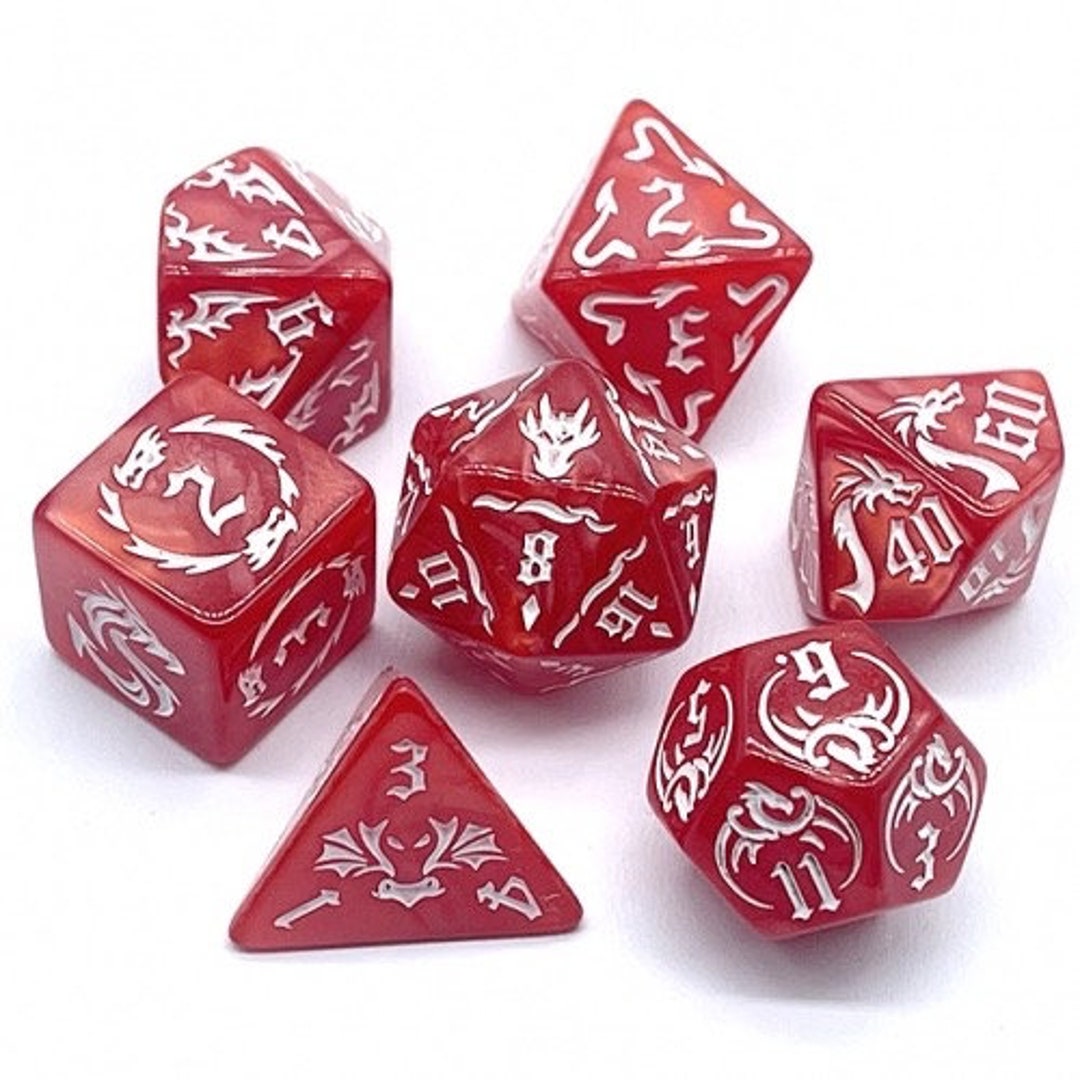 Red Dragonborn Dnd Dice Set, Custom Dice 7 Piece Set RPG D&D Dungeons ...
