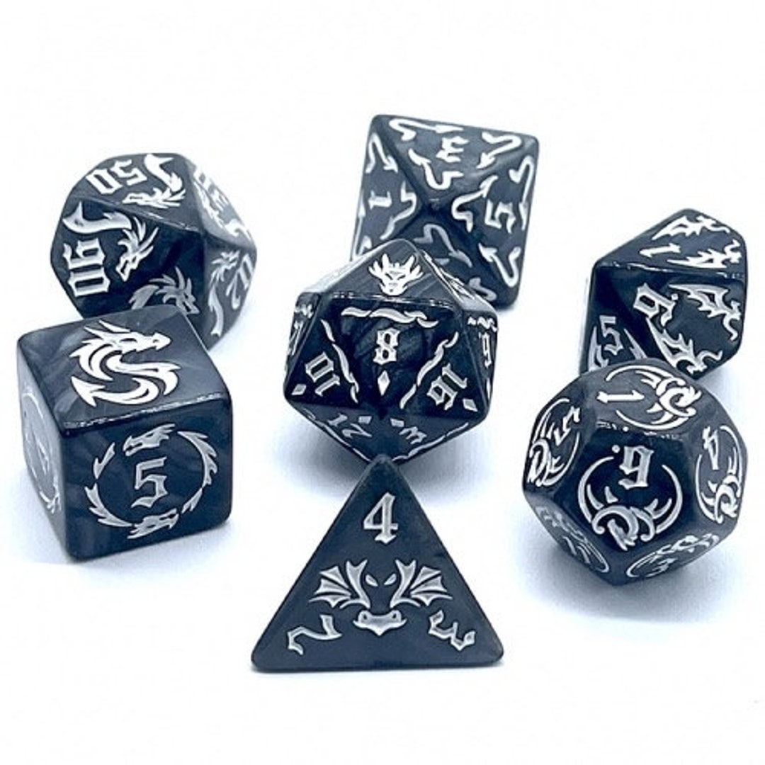Black Dragonborn Dnd Dice Set, Custom Dice 7 Piece Set RPG D&D Dungeons ...