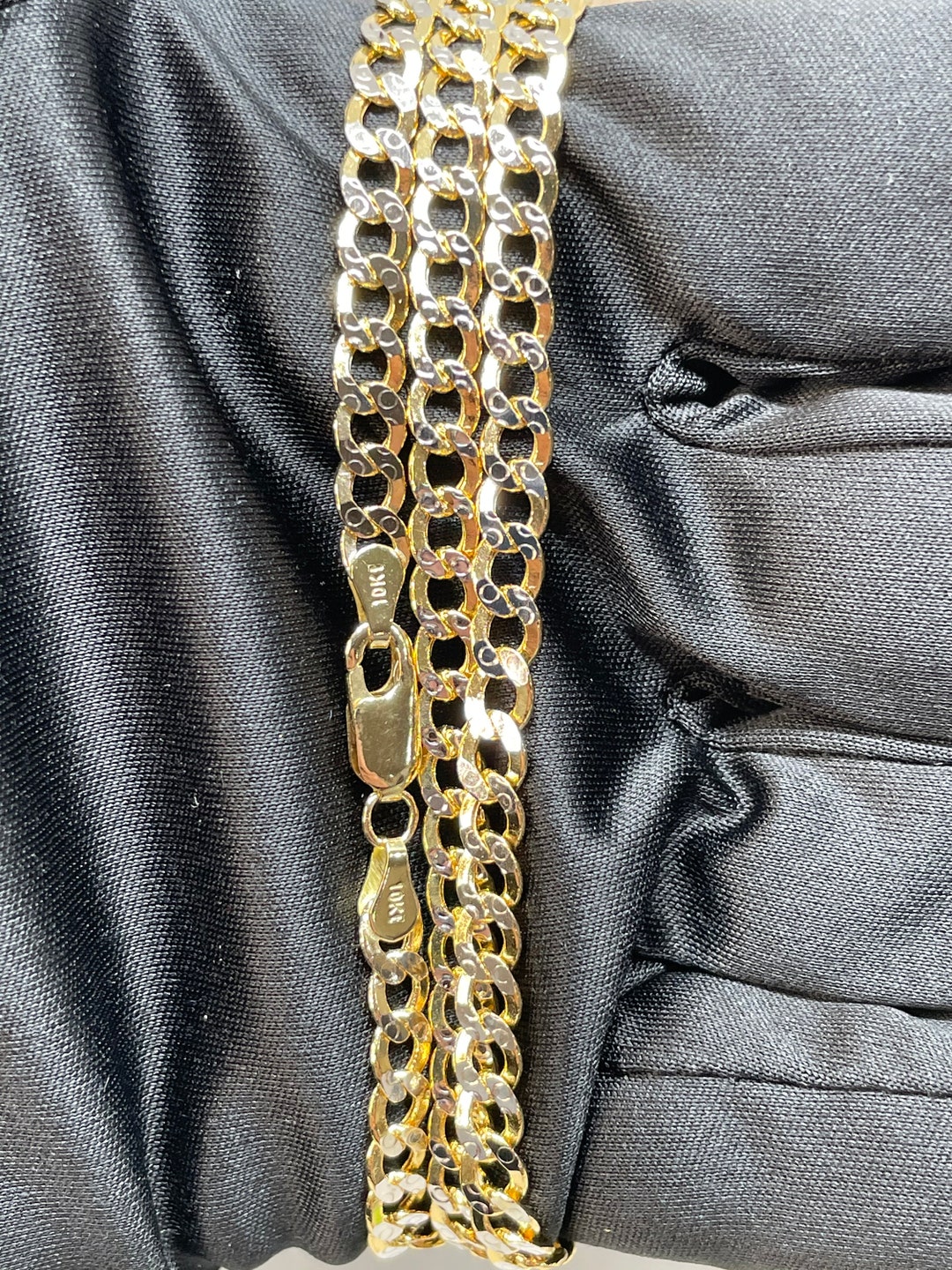10K Solid Yellow Gold Diamond Cut Cuban Link Chain Necklace, 5mm 16"-24 ...