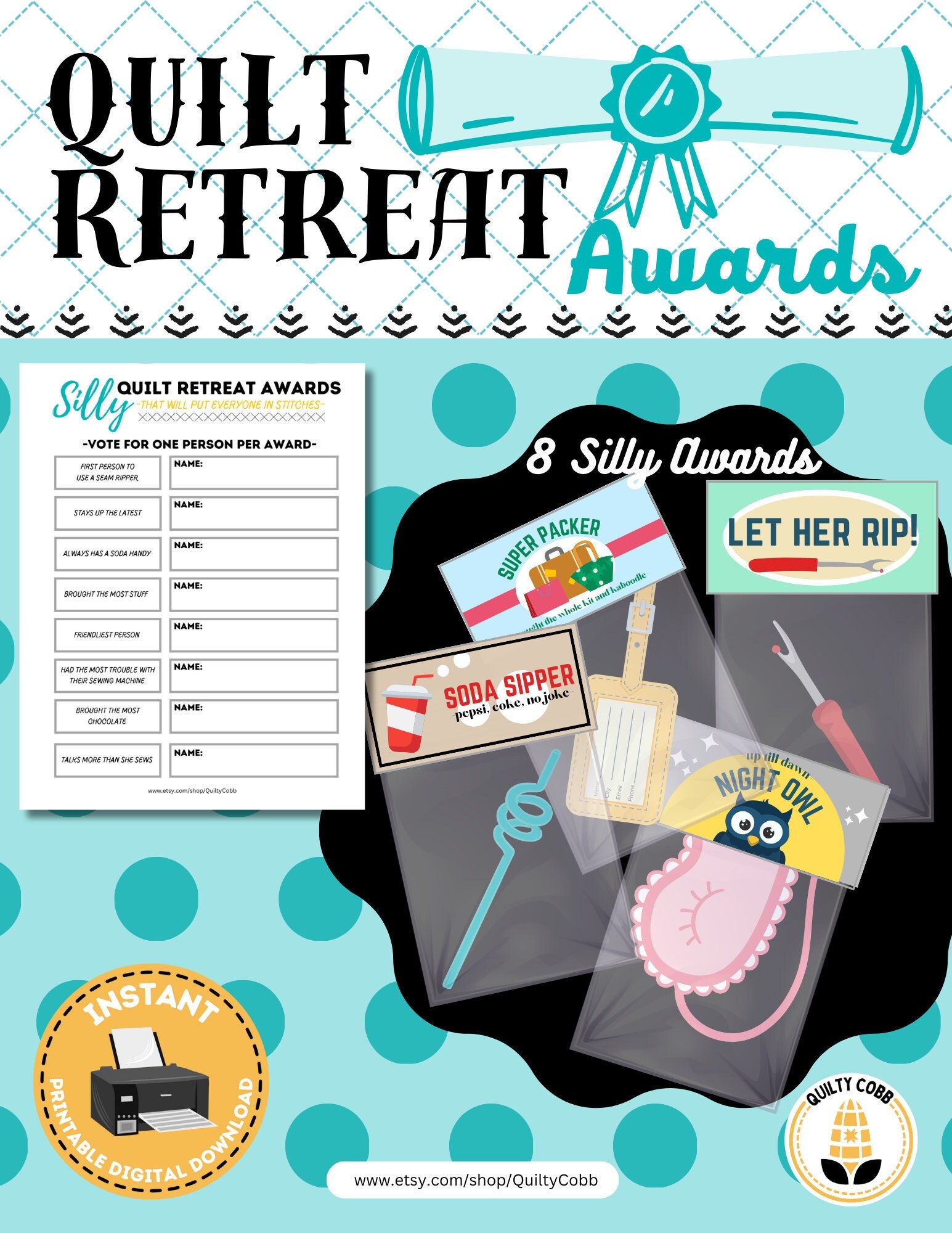 QUILTERS GIFT, Retreat Awards, Gifts, Instant Digital Download ...