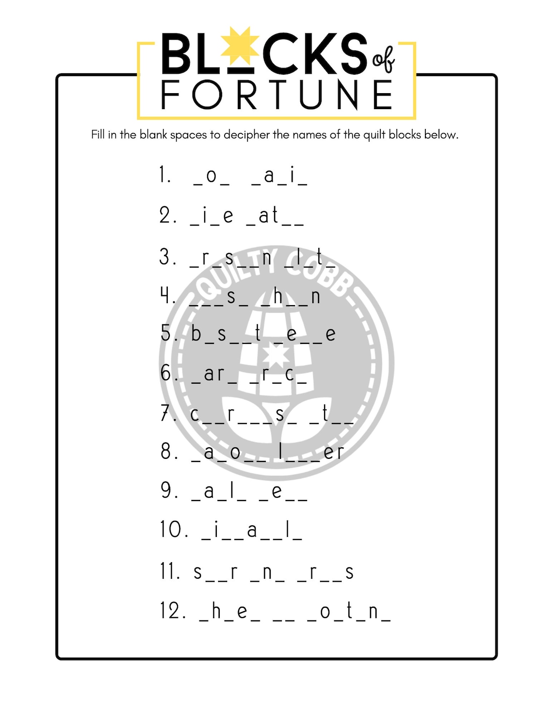 QUILT GAME Game Bundle Printable Package Instant Digital - Etsy