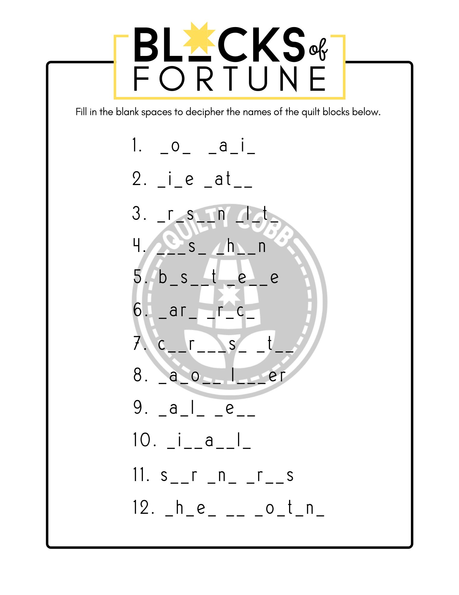 QUILT GAME Game Bundle Printable Package Instant Digital - Etsy