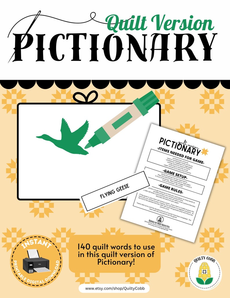 QUILT GAME, Quilt Version Pictionary, Digital Download, Quilt Games ...