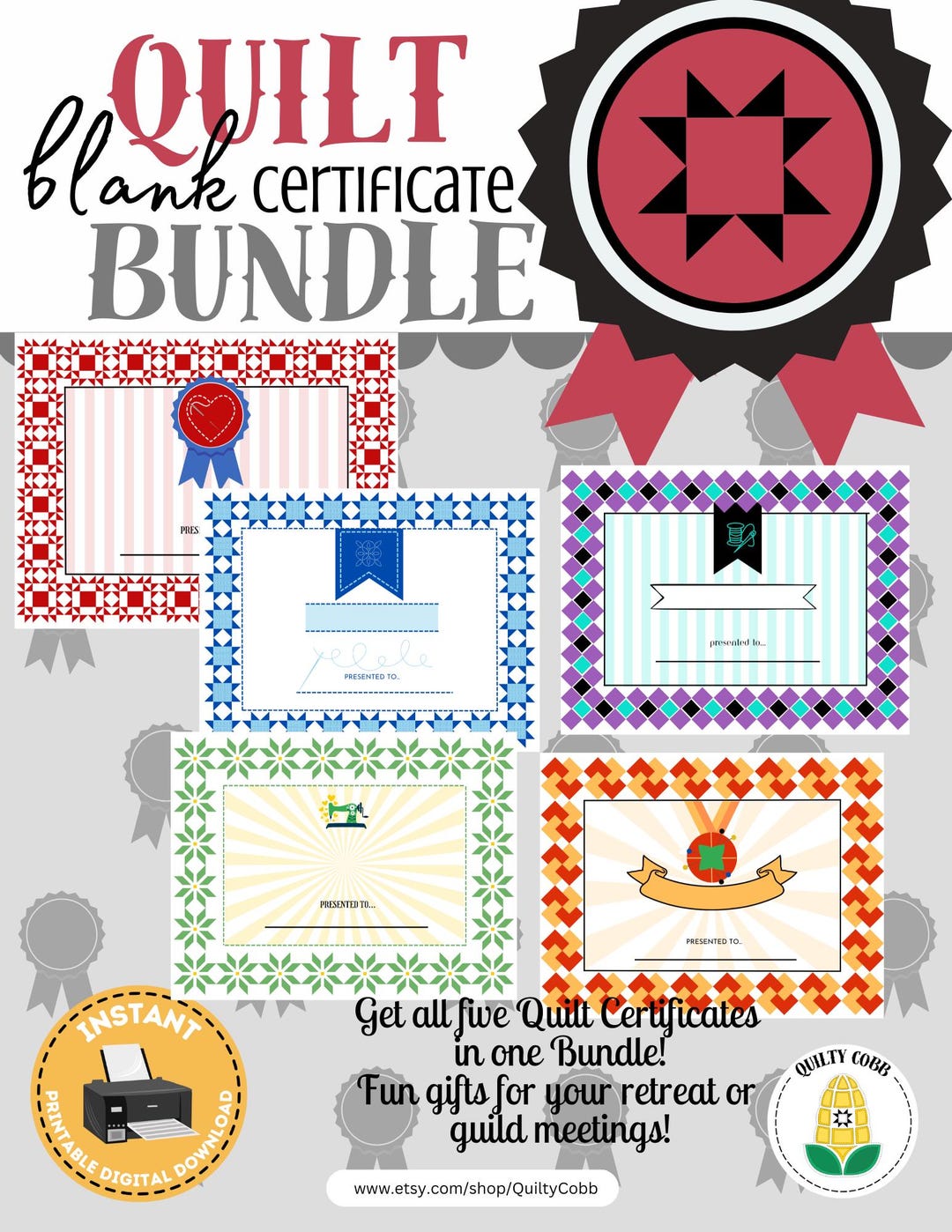 BLANK QUILT CERTIFICATE Retreat Bundle, Award for Retreat, Guild ...