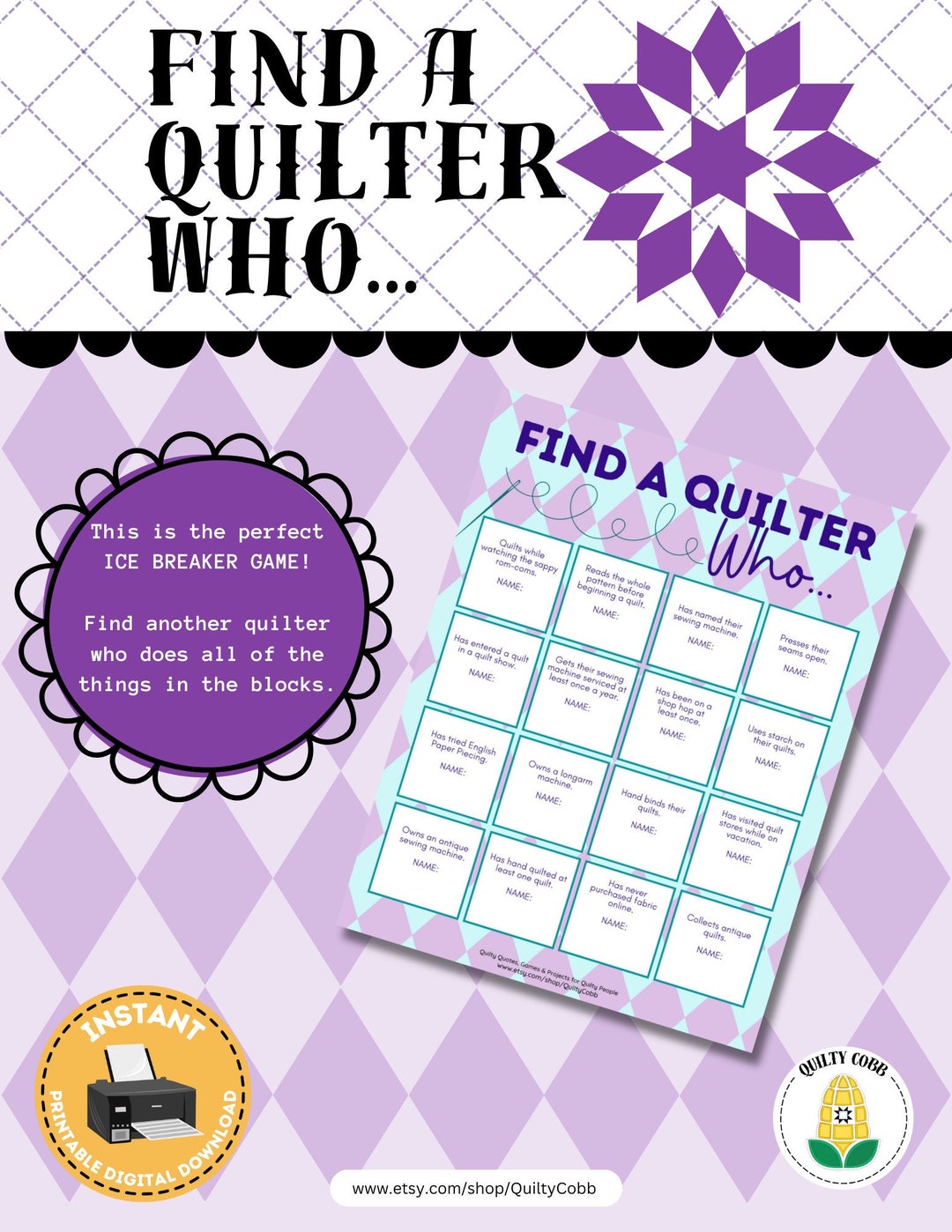 QUILT GAME, Instant Digital Download, Printable Game for Retreats ...