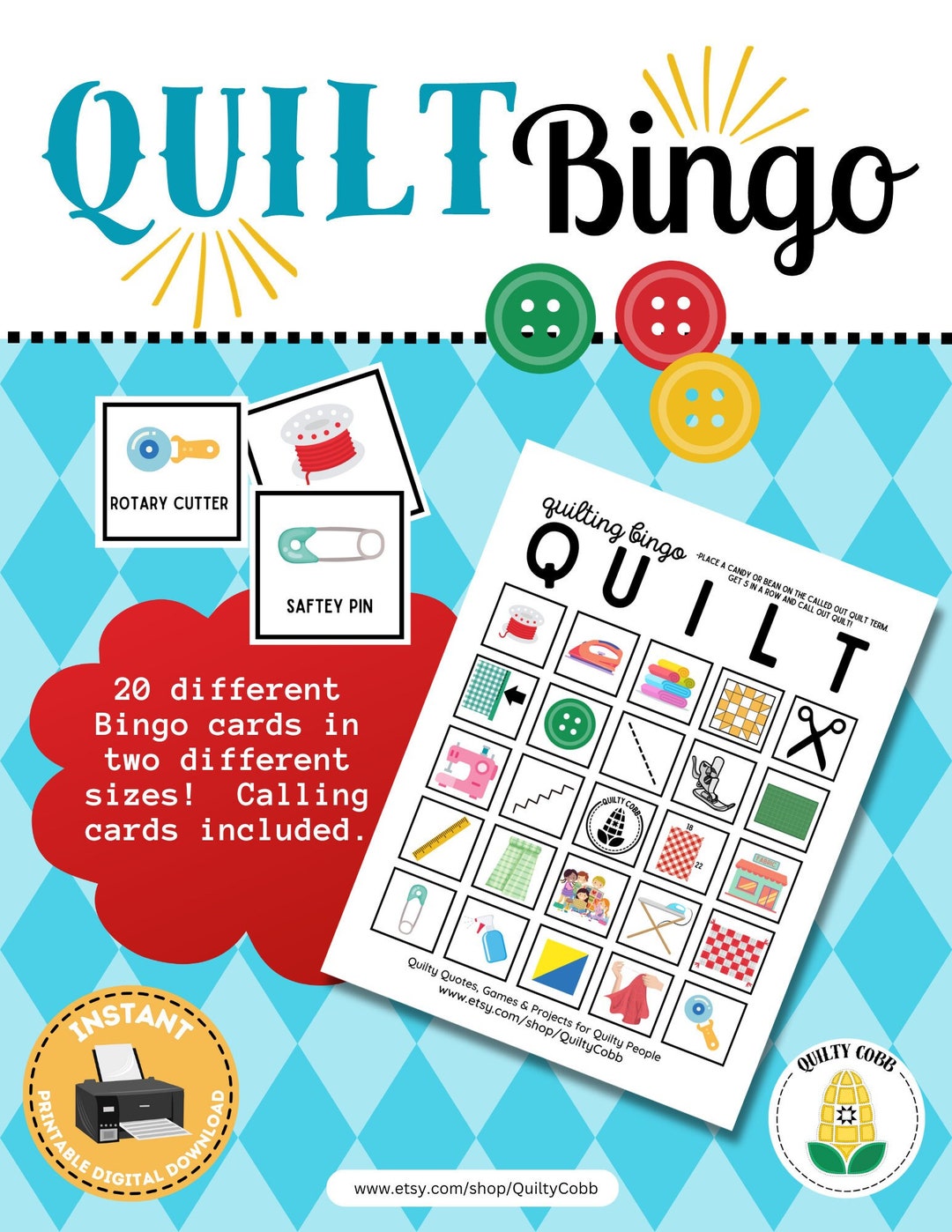 QUILT GAMES, QUILT Bingo, Instant Digital Download, Printable Game ...