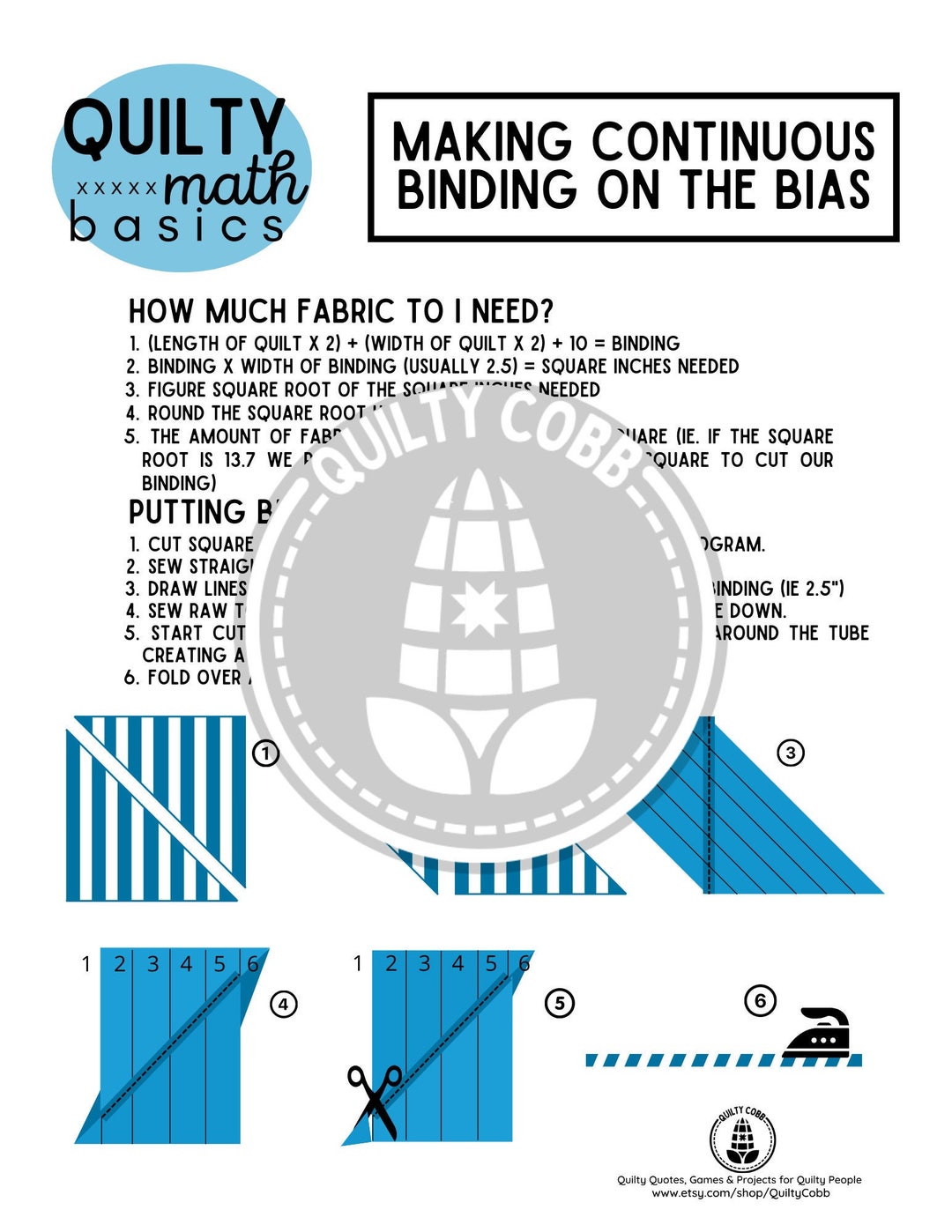Quilt Math Basics Continuous Binding on the Bias Cheat - Etsy
