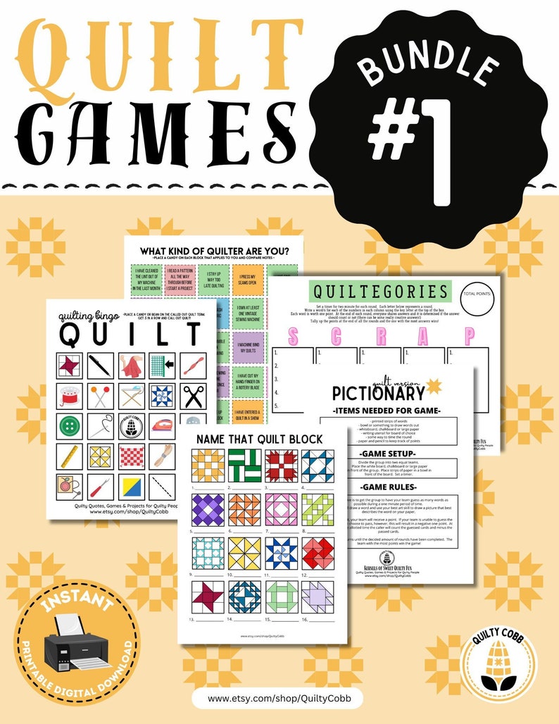 Quilt Game Bundle: Bingo, Pictionary & More (digital Download) - Etsy