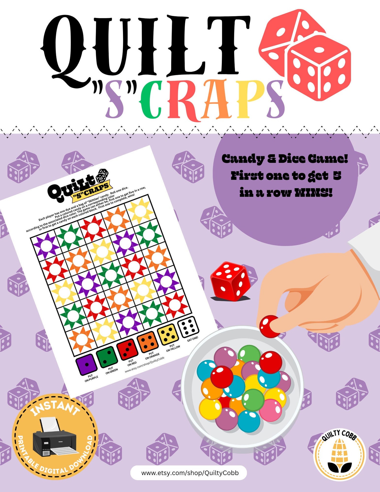QUILT GAME, Quilt "s"craps, Instant Digital Download, Printable Game ...