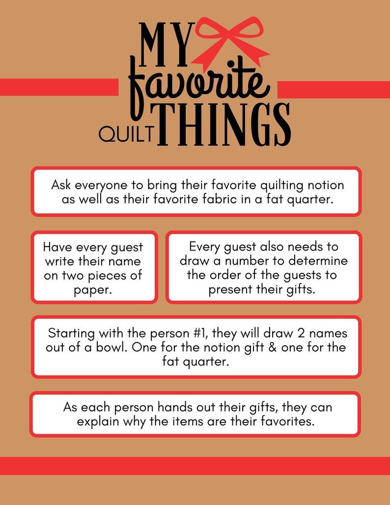 QUILT GAME, My Favorite Things, Gift Exchange, Instant Digital Download ...