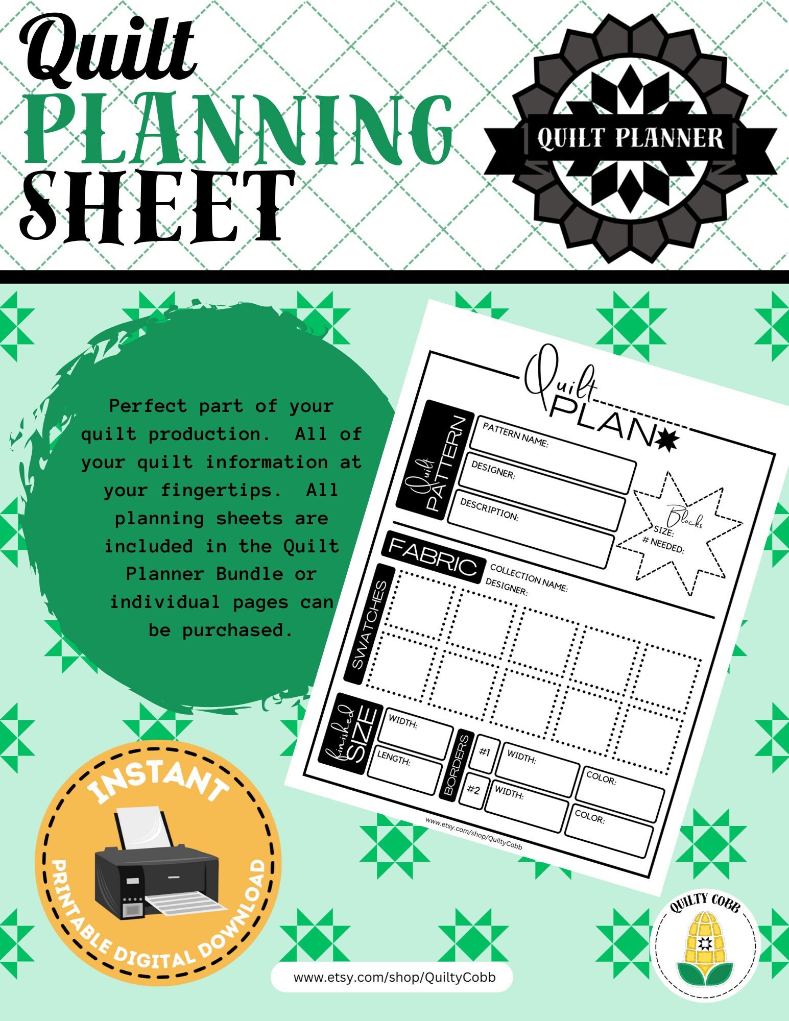 QUILT PLANNER, Quilt Planning Sheet, Instant Digital Download ...