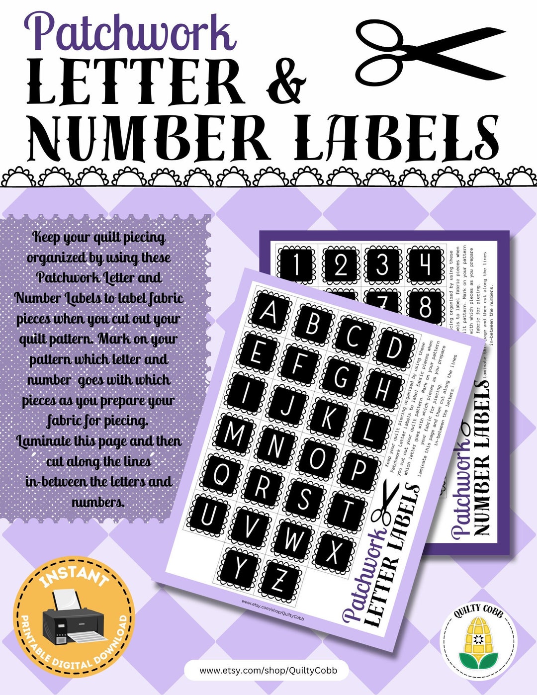 QUILT HELPS, Patchwork Letter and Number Labels, Instant Digital ...