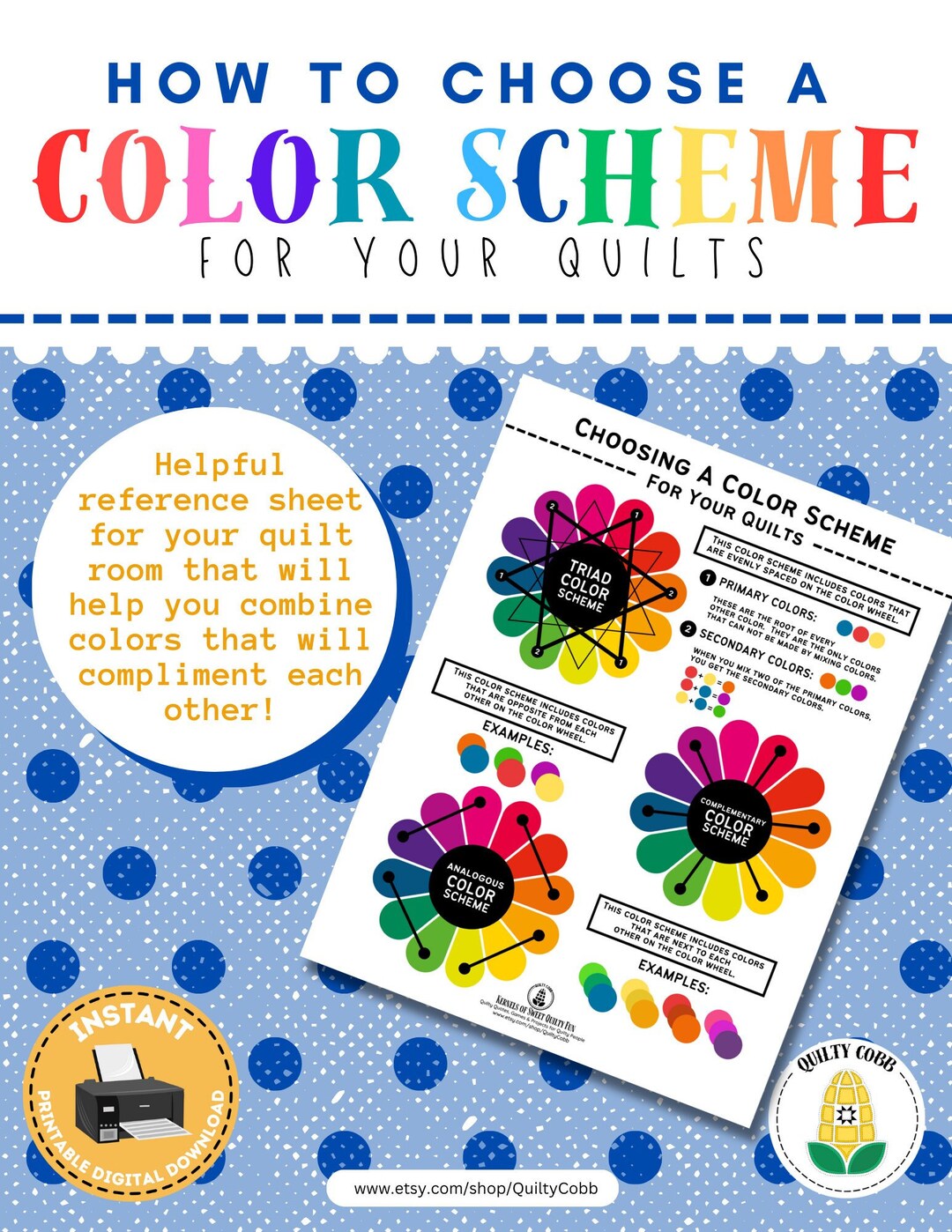 QUILT REFERENCE GUIDE, Color Scheme, Cheat Sheet, Instant Digital ...