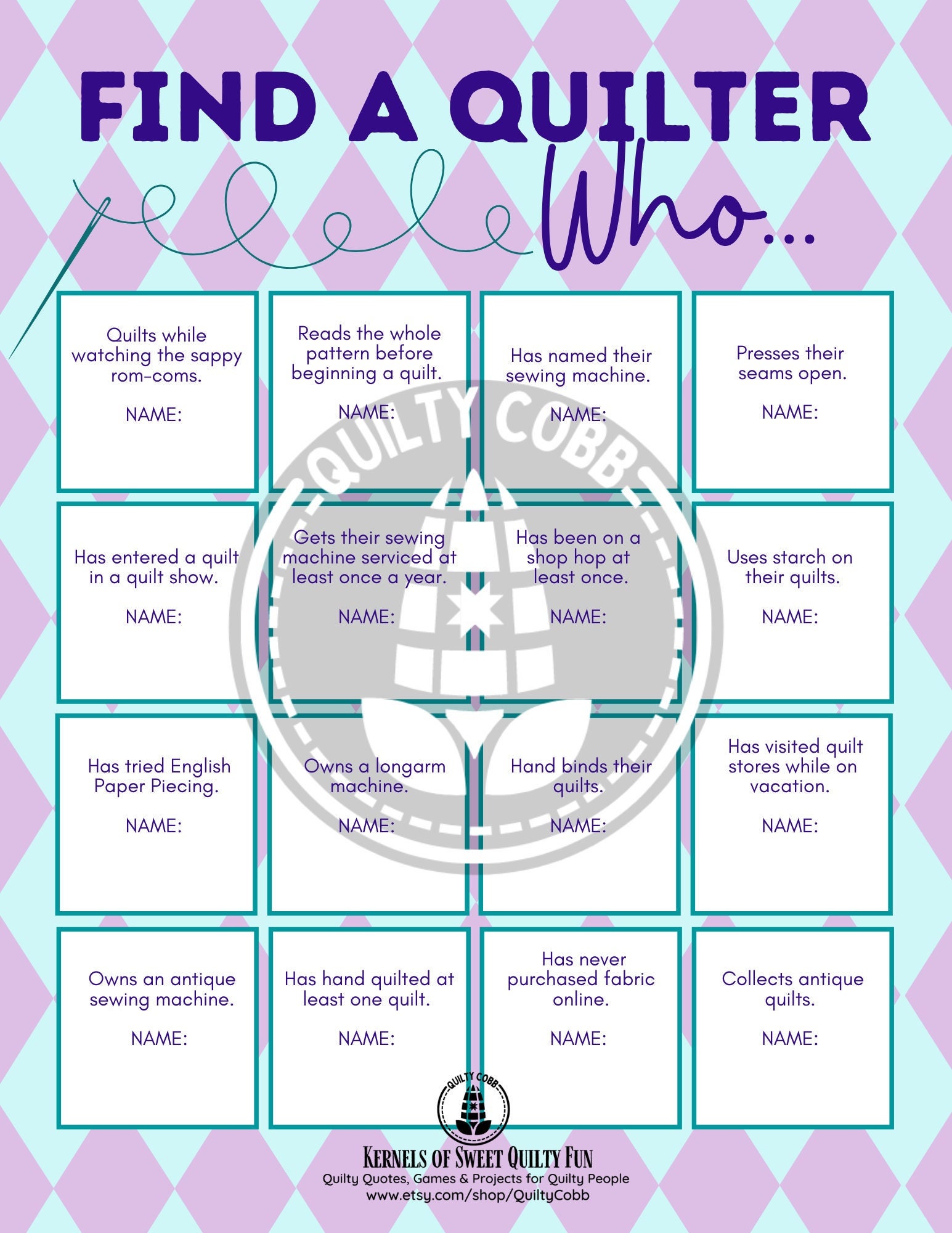 QUILT GAME Instant Digital Download Printable Game for - Etsy