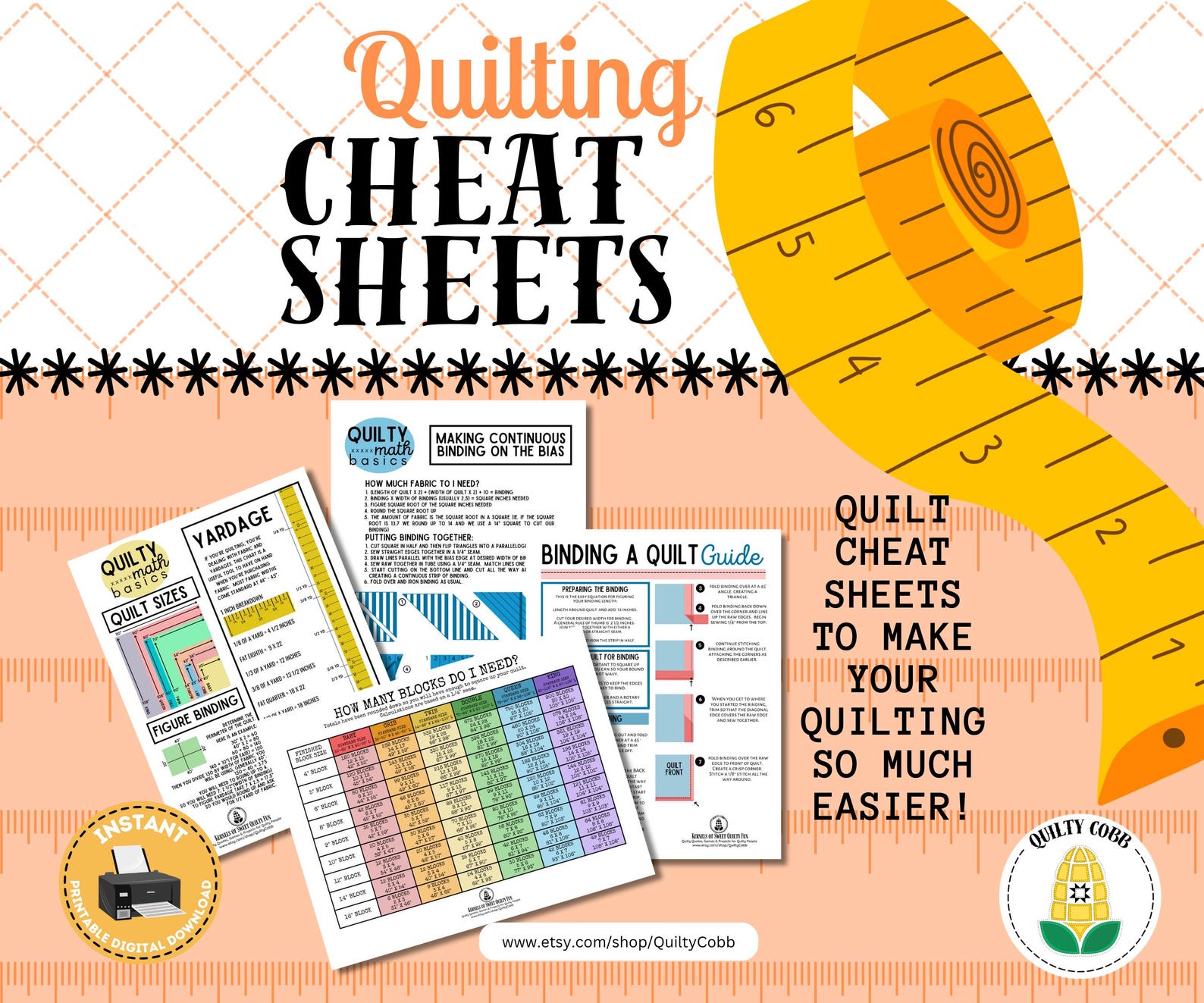 QUILT REFERENCE GUIDES, Beginner Quilting, Cheat Sheet, Bundle, Digital ...