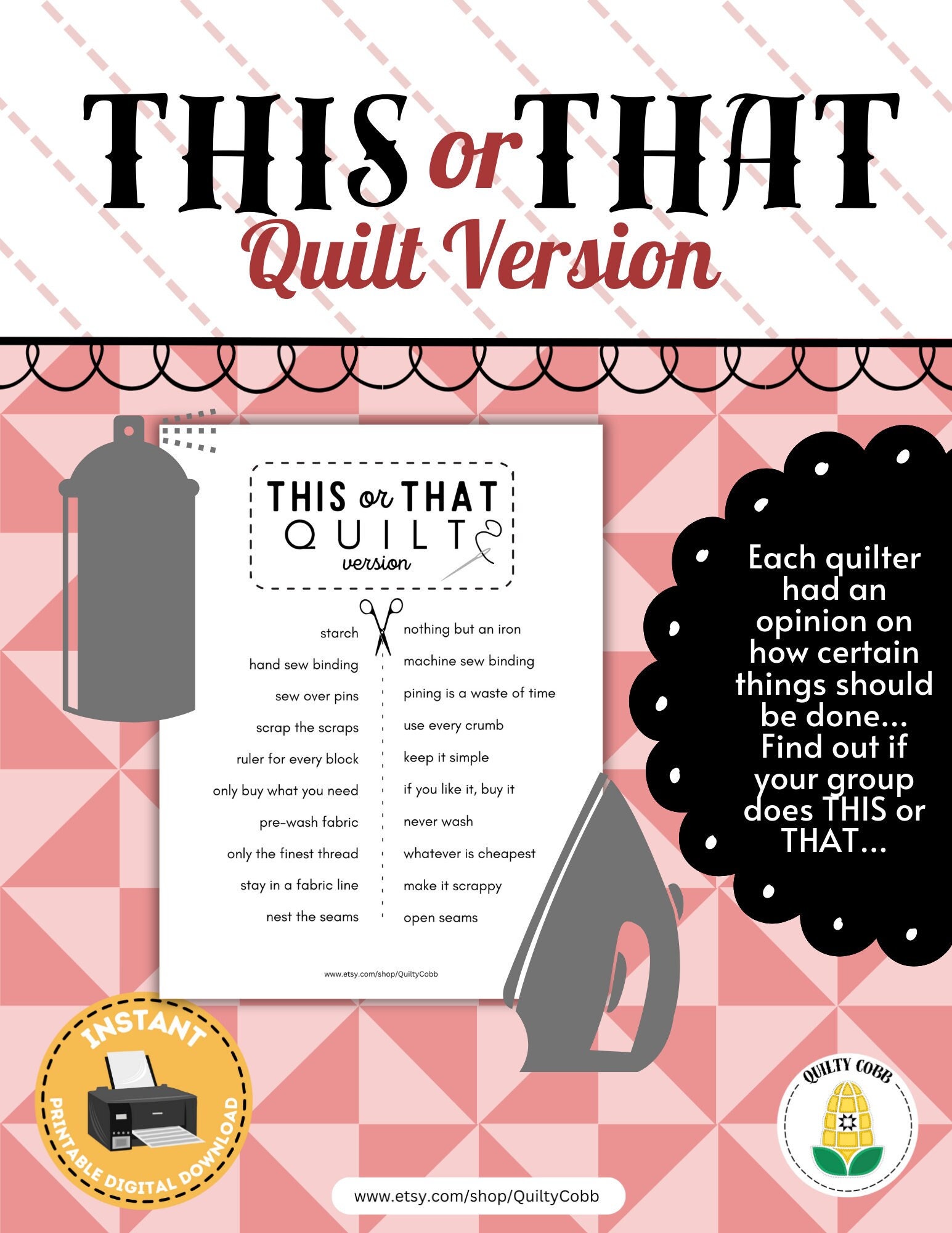QUILT GAME, This or That, Instant Digital Download, Printable Game ...