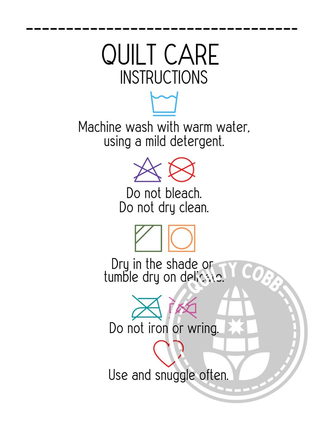QUILT GIFT Printable Quilt Care Instructions Instant Digital - Etsy
