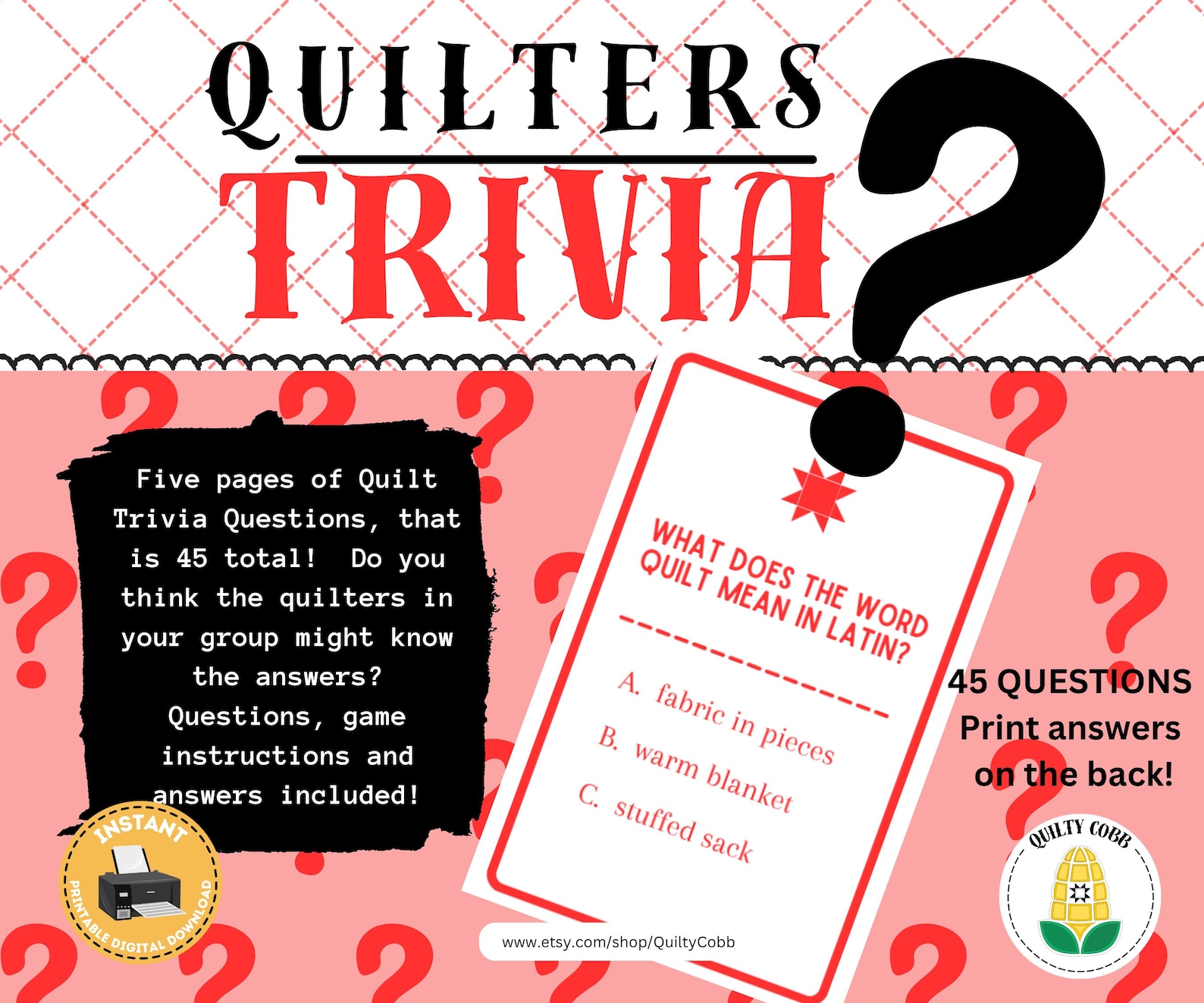 Quilters Trivia Game: Printable Quilt Guild Activity (digital Download ...