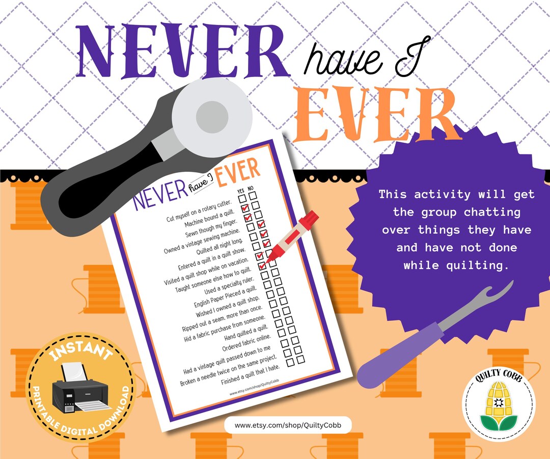 QUILT GAME, Never Have I Ever, Instant Digital Download, Printable Game ...