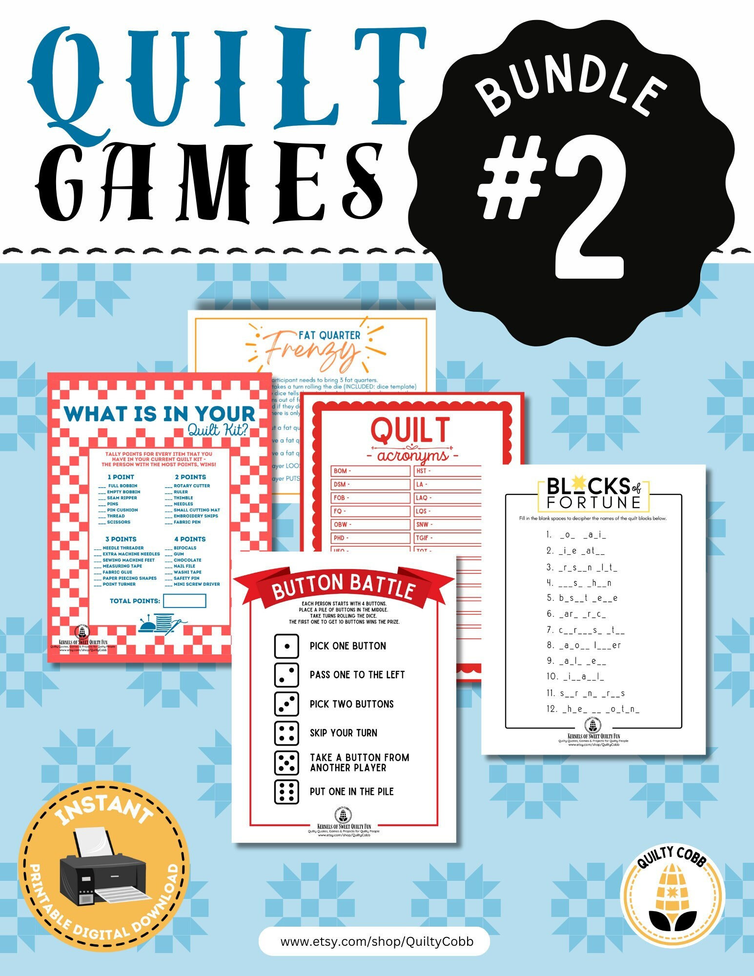 QUILT GAME, Game Bundle, Printable Package, Instant Digital Download ...