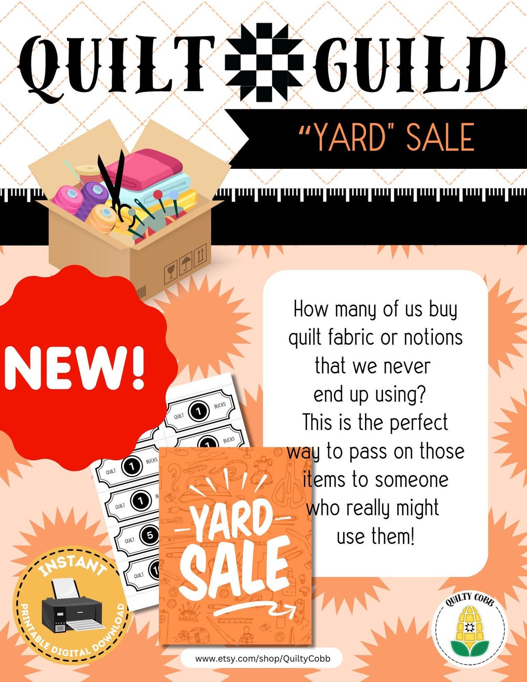 Quilt Guild Activity, YARD SALE, Instant Digital Download, Printable ...