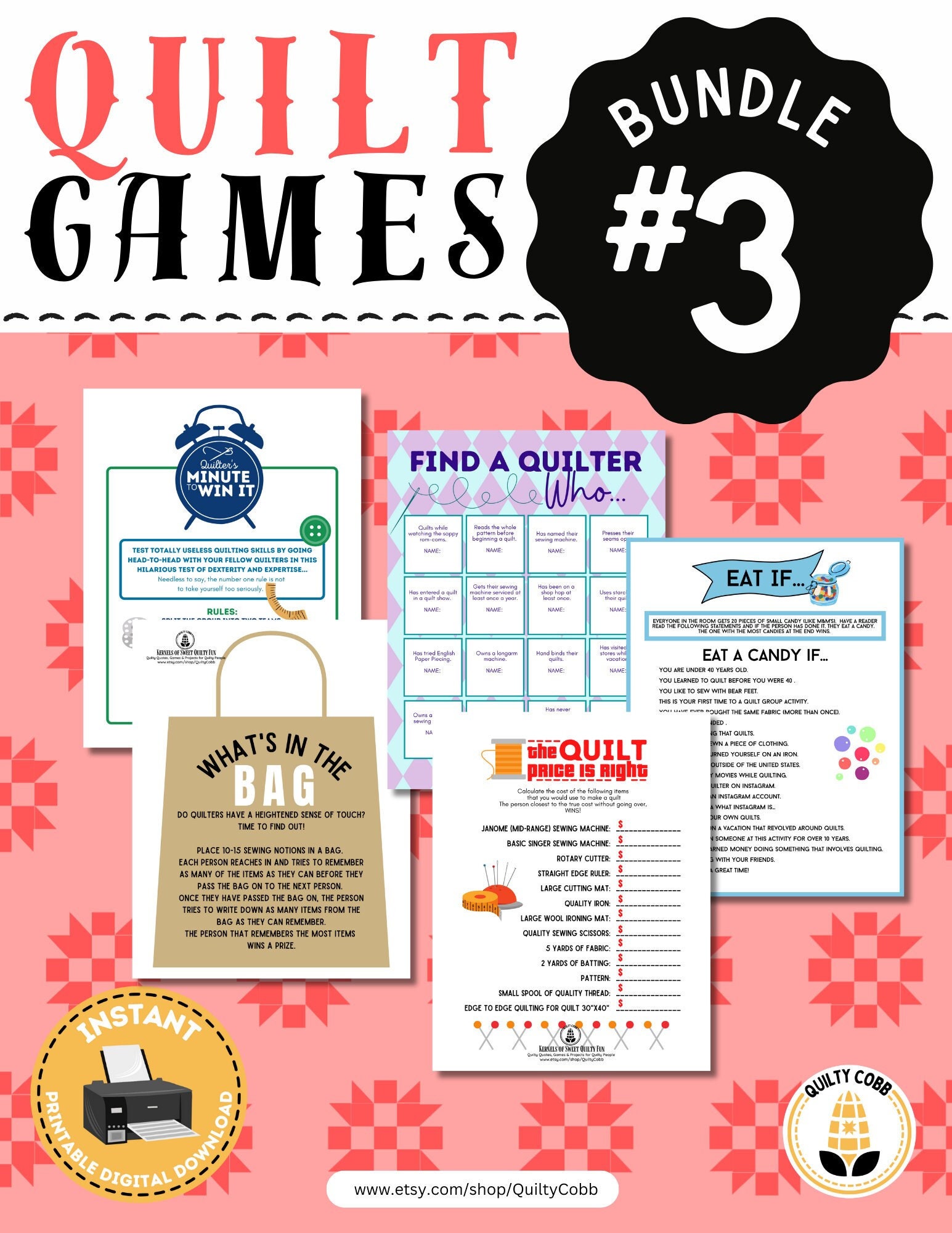 QUILT GAME, Game Bundle, Printable Game Package, Instant Digital ...