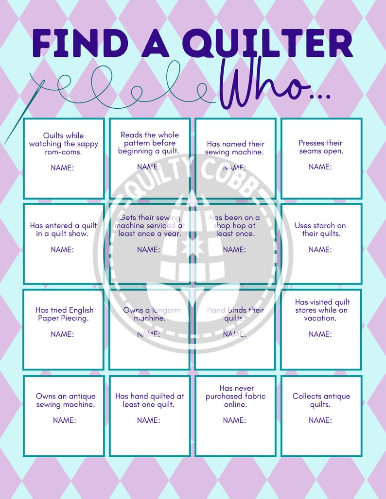 QUILT GAME Game Bundle Printable Game Package Instant - Etsy