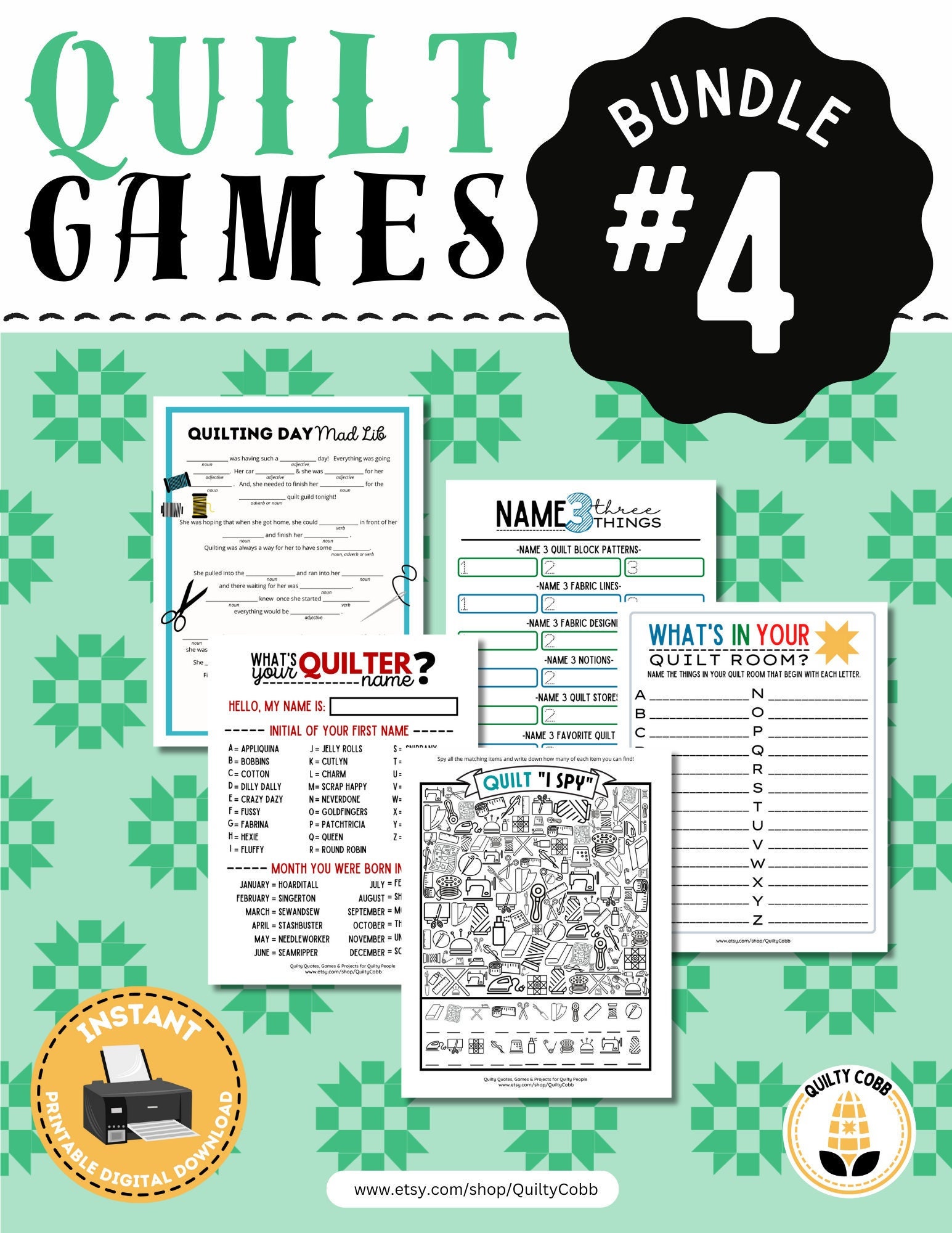 QUILT GAME BUNDLE, Game Package, Instant Digital Download, Printable ...
