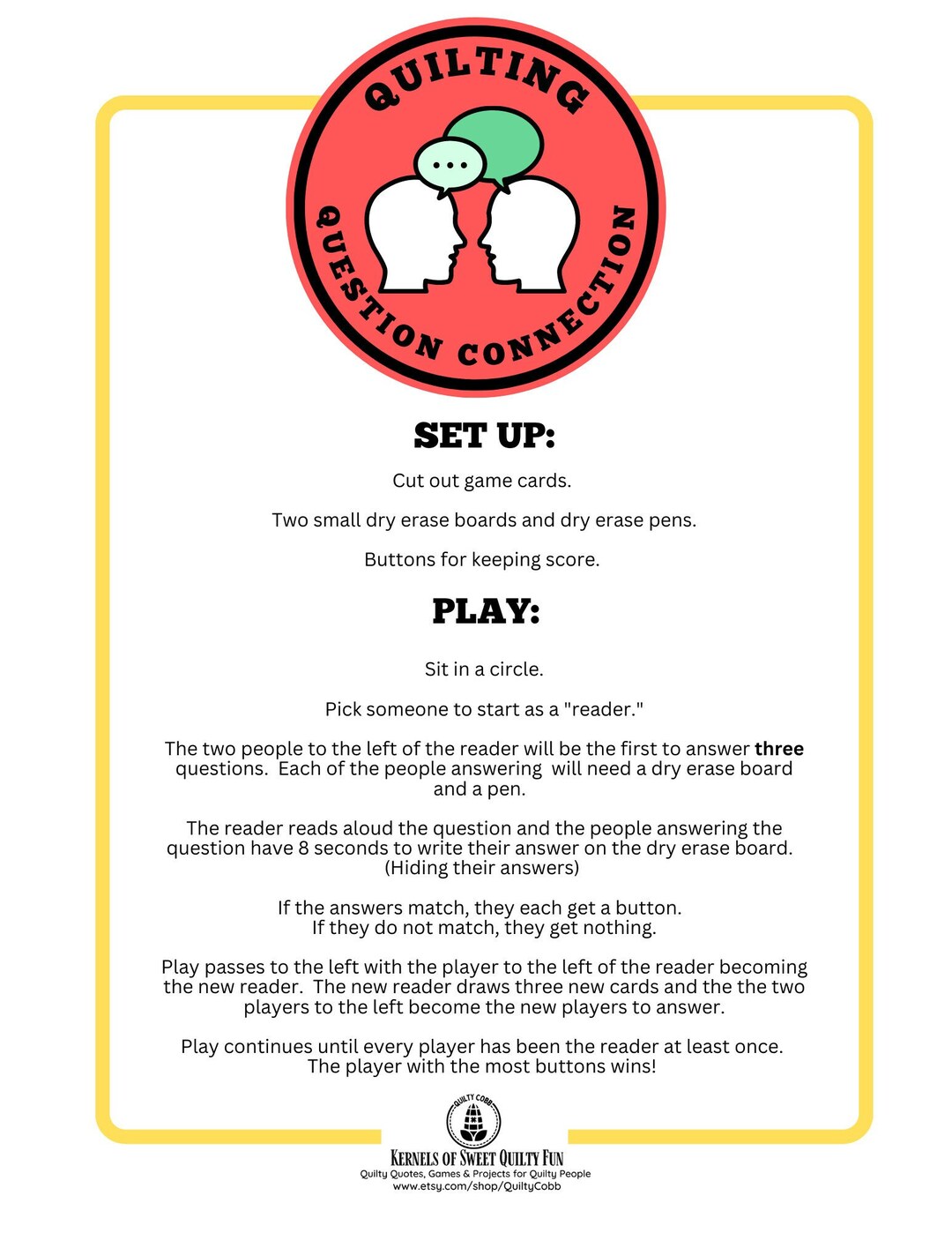 QUILT GAME Quilting Question Connection Instant Digital - Etsy