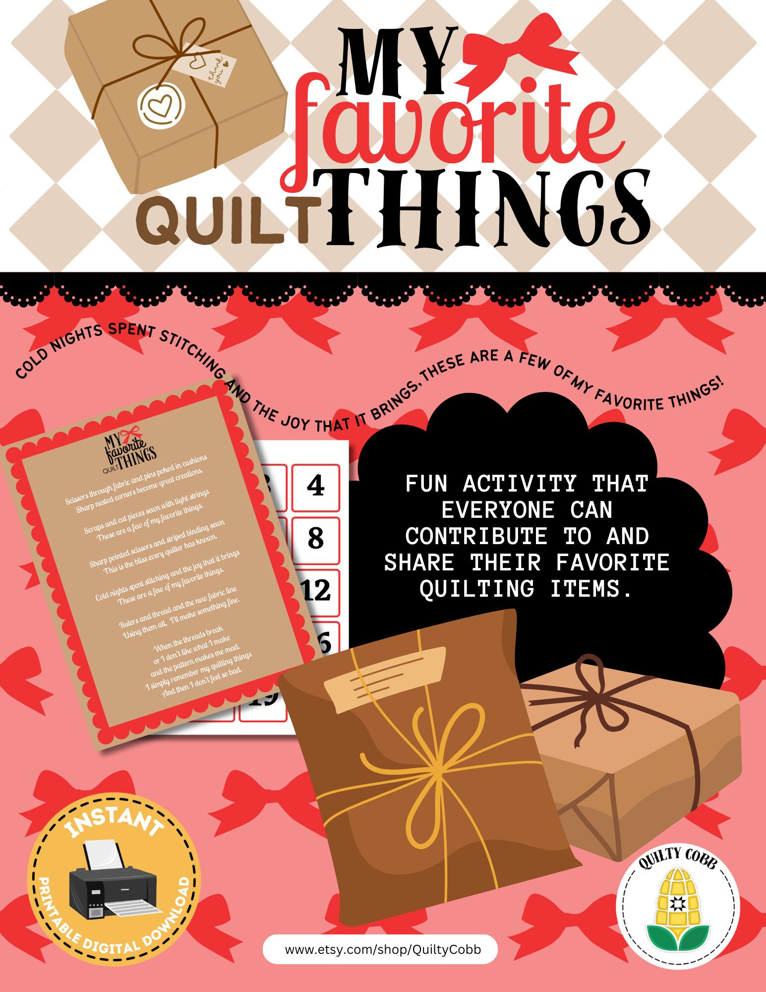 QUILT GAME, My Favorite Things, Gift Exchange, Instant Digital Download ...