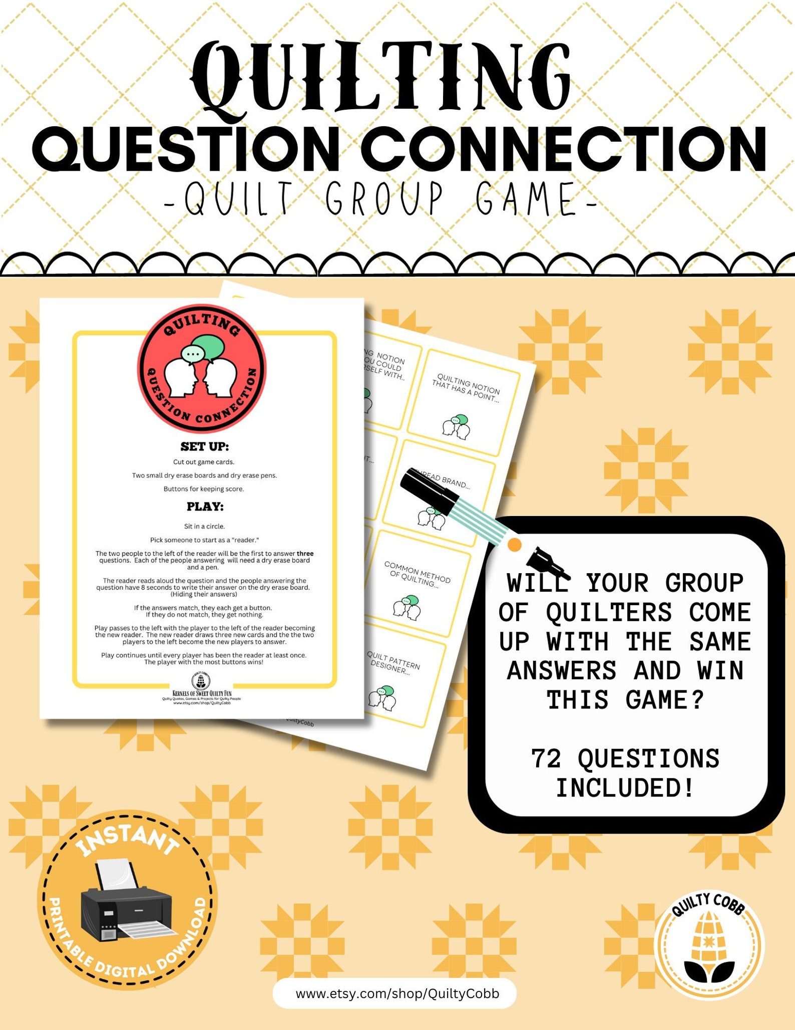 QUILT GAME, Quilting Question Connection, Instant Digital Download ...