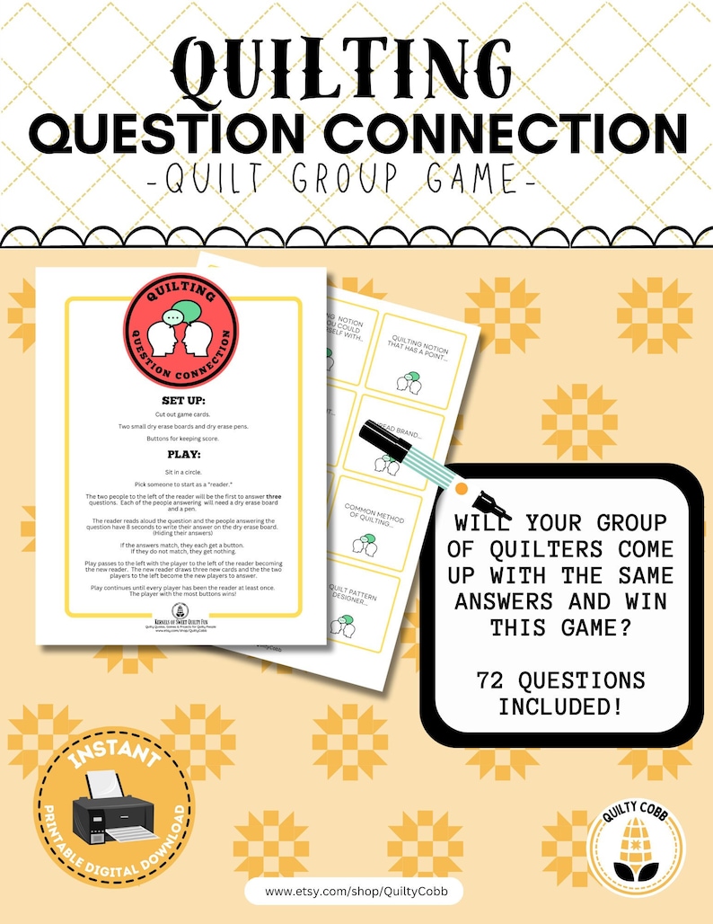 QUILT GAME, Quilting Question Connection, Instant Digital Download ...
