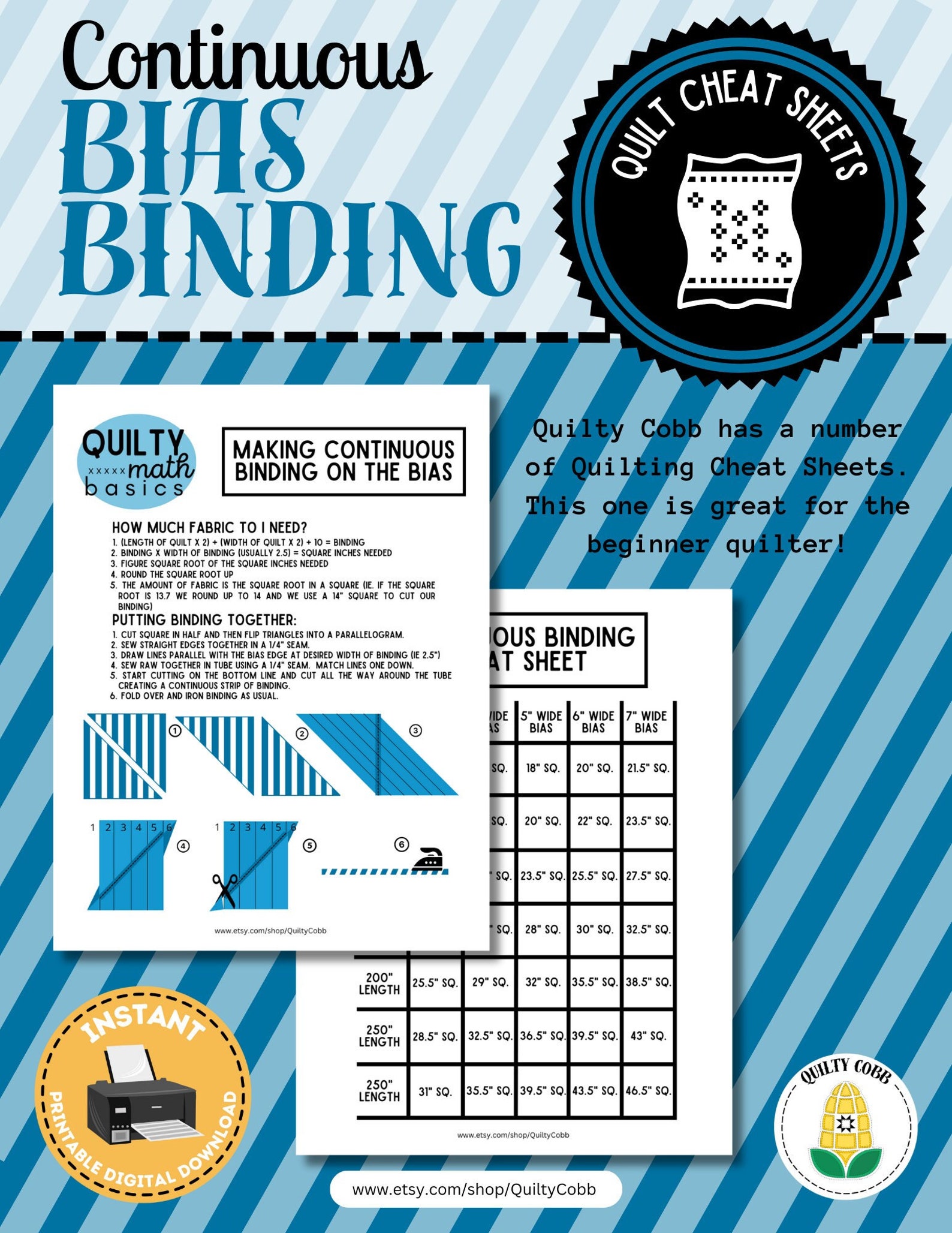 Quilt Math Basics, Continuous Binding on the Bias, Cheat Sheet ...