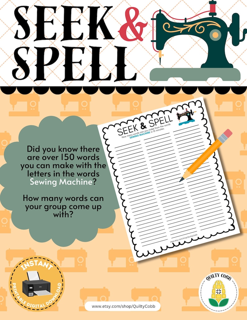 QUILT GAME, Seek & Spell, Instant Digital Download, Printable Game ...
