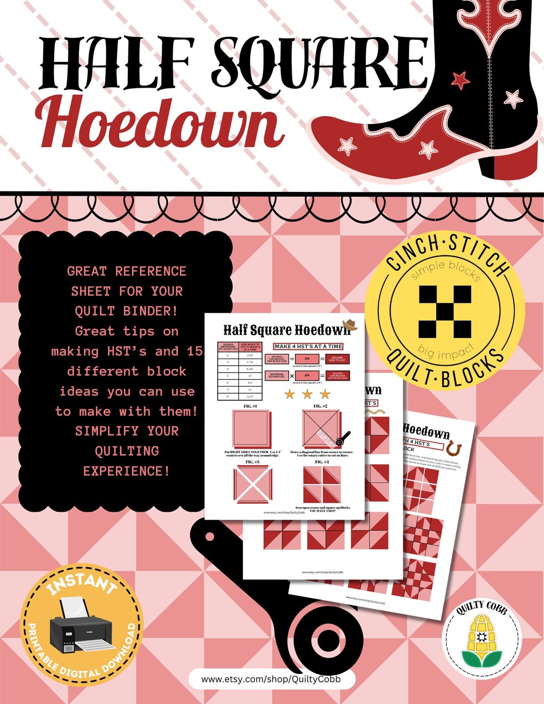 QUILT REFERENCE, Half Square Hoedown, Instant Digital Download ...