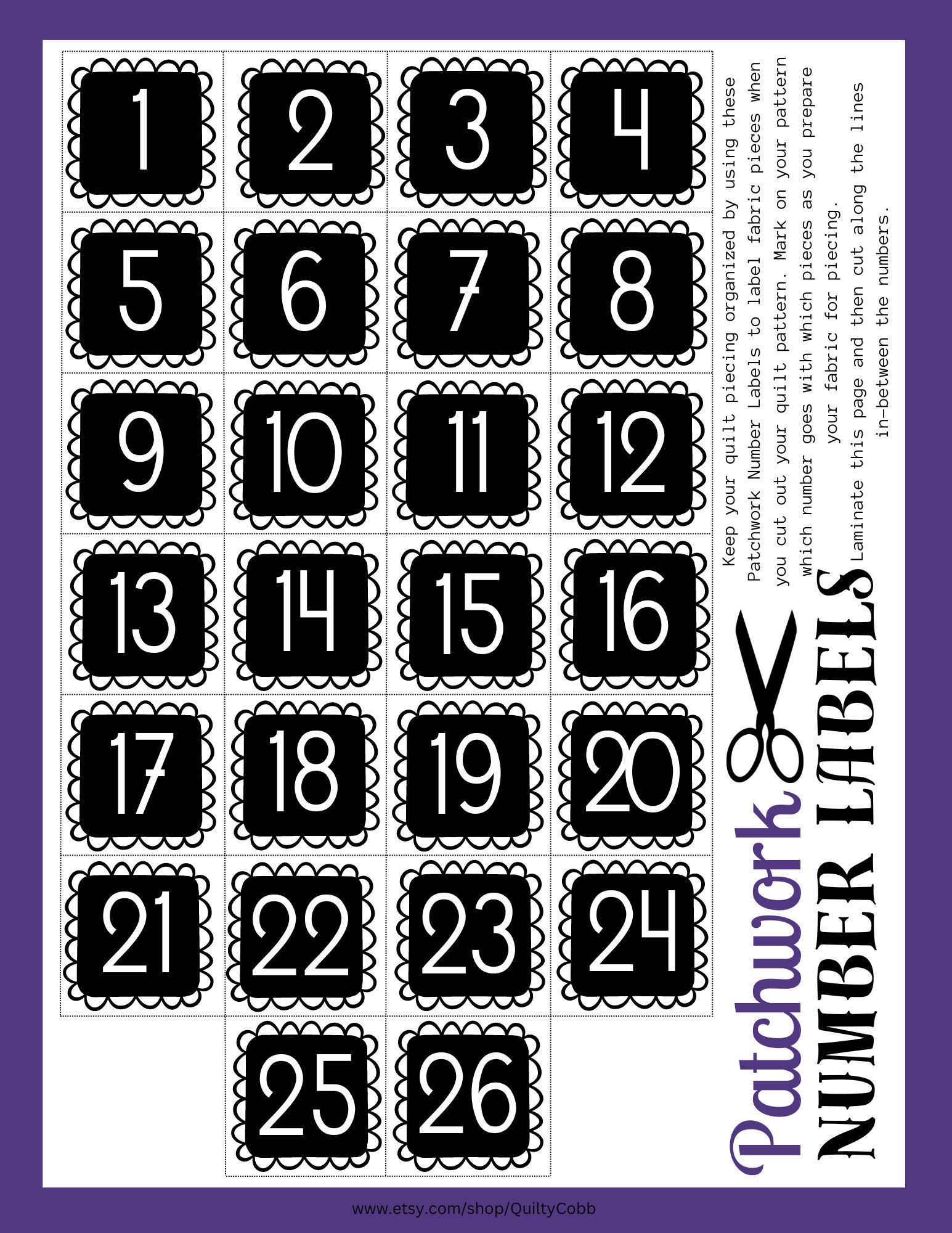 QUILT HELPS, Patchwork Letter and Number Labels, Instant Digital ...
